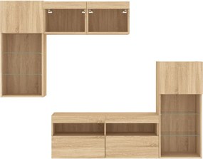 5dílná obývací stěna s LED dub sonoma kompozitní dřevo 3216727