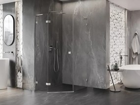 Mexen Lunar, L pětiúhelníkový sprchový kout naklápěcí doleva 80 x 100 cm, 8mm čiré sklo, ocelový profil, 831L-080L-100P-97-00-L