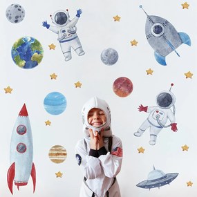 Gario Dětská nálepka na zeď Solar system - planety, astronauti, rakety a UFO Rozměry: 100 x 100 cm