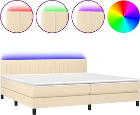 Box spring postel s matrací a LED krémová 200x200 cm textil 3133346