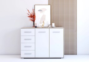 IDZ Komoda FRIDA 2D4S 01, 135 cm Bílá / Dub Sonoma