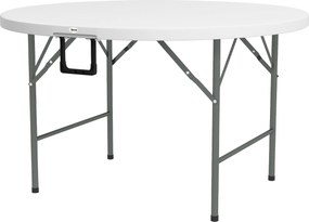 Skládací kulatý boční stůl Outsunny s ocelovou konstrukcí a HDPE deskou, nosnost 80 kg, pro vnitřní i venkovní použití Ø122x73 cm Bílá