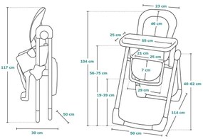 Lionelo - Dětská jídelní židle LINN PLUS bílá/šedá