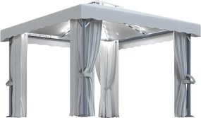 Altán se závěsy a světelnými LED řetězy 3 x 3 m krémově bílý 3070345