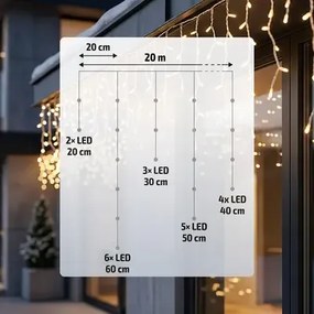 Solight LED vánoční závěs - rampouchy / 400 LED / 20m / přívod 3m / 8