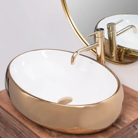 Keramické umyvadlo na desku Rea Melania White / Gold 55x40 cm