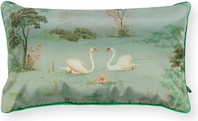 Pip Studio dekorační polštář Darjeeling Days 55 x 33 cm - zelený (Luxusní sametová polštář s motivem labutí)