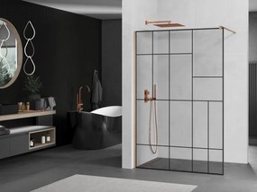Mexen Kioto, sprchová zástěna Walk-In 90 x 200 cm, 8mm čiré sklo černý vzor, ​​měděný matný profil, 800-090-101-65-78