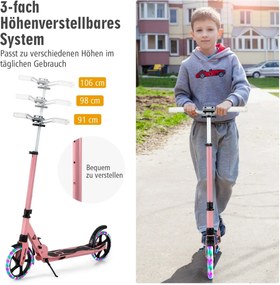 Costway Dětská koloběžka skládací se světly koloběžka výškově – růžový