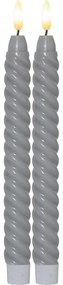 Sada 2 šedých voskových LED svíček Star Trading Flamme Swirl Antique, výška 25 cm