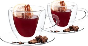 Termo sklenice, set 2 ks, šálek Heart s podšálky, ve tvaru srdce, 150 ml, HOTCOOL TYP 5