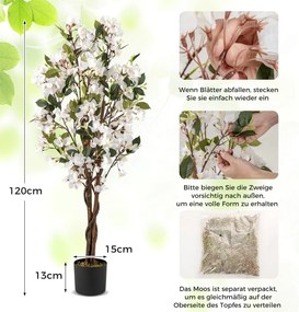 Costway 120 cm Umělý strom s květinami v květináči Umělý strom bugenvilea Umělé
