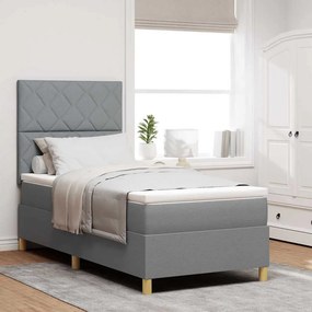 Postel s boxspringem s čelo Světle šedá 90 x 200 cm textil 3339665
