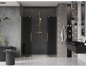 Mexen Velar Duo, posuvné sprchové dveře do otvoru 170 cm, 8mm šedé sklo, zlatá matná, 871-170-000-42-55