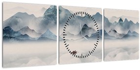 Obraz - Údolí modrých hor (s hodinami) (90x30 cm)