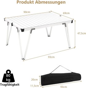 Costway Kempingový stůl s voděodolnou deskou a taškou na piknikový, stříbro