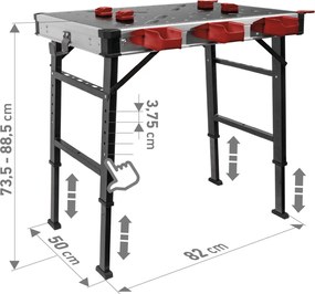 Pracovní skládací stůl Fortum, 850x600mm, výška 73,5-88,5cm