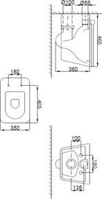 Invena Paros, závěsná WC mísa Rimless 465x350x360 mm + SLIM toaletní sedátko s pomalým zavíráním, bílá lesklá, INV-CE-90-001-W