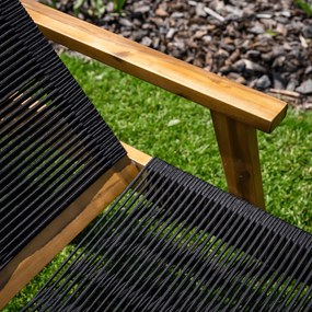 Zahradní polohovací lehátko, akáciové dřevo/černá, PALOMIS