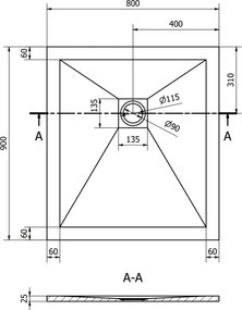 Mexen Stone+, obdélníková vanička z minerálního kompozitu 90 x 80 cm, černá matná, 44708090