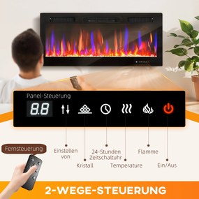 HOMCOM Elektrický krb, montáž na stěnu, nastavitelné plameny, termostat, časovač, ocel, černý