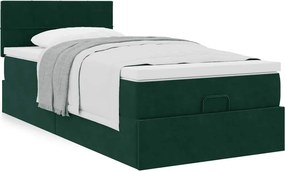 Osmanský rám postele s matrací tmavě zelené 100x200cm samet 3311756