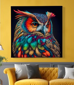 Obraz na plátně - barevná sova FeelHappy.cz Velikost obrazu: 140 x 140 cm