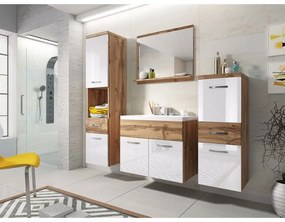 Koupelnový nábytek Lumia, Barva: Dub wotan + bílý lesk + dub wotan, Sifon k umyvadlu: ano, Baterie: Platino BCZ 020M