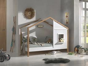 Dětská domečková postel s oknem z masivu borovice a MDF 169cm 90x200cm
