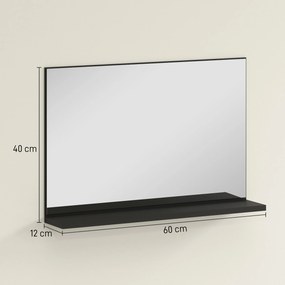 Zrcadlo do koupelny kleankin se policí, moderní víceúčelové zrcadlo do koupelny, ložnice a předsíně, 60x12x40 cm, černé