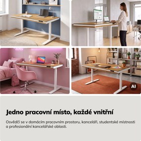 Elektrický psací stůl sit-stand se zásuvkou a bezdrátovou nabíječkou Qi bílý/zlatý dub, 1400 mm: ELLIS