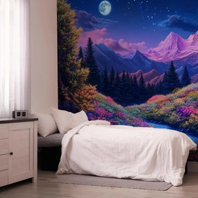 Fototapeta - Fialová krajina v úplňku (245x170 cm)