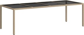 Zahradní stůl béžový 250 x 100 x 75 cm tvrzené sklo a polyratan 316728