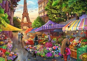 TREFL PUZZLE PREMIUM Čas na čaj Květinový trh Paříž 69x48cm 1000 dílků tr10799