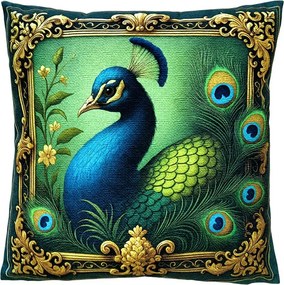 Dekorační polštář s motivem páva ve zlatém rámu - 45*45*4 cm