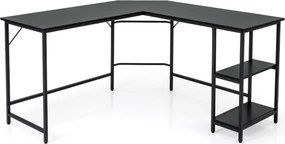 Costway Psací stůl ve tvaru L domácí se 2 policemi – 138 × 60 × 75 cm, přírodní