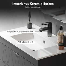HOMCOM Skříňka pod umyvadlo závěsná skříňka s keramickým umyvadlem zásuvky se soft-close černá