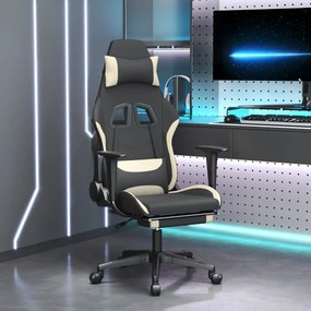 Herní židle s podnožkou černá a krémová textil 3143743