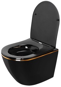 Závěsná WC mísa se SoftClose sedátkem REA CARLO MINI FLAT, černá/zlatý lem
