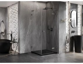 Mexen Lunar, L výklopný sprchový kout pravý 100 x 100 cm, 8mm čiré sklo, profil grafit broušený, 834L-100-100-66-00-P
