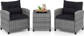 Costway Ratanový set zahradního nábytku 3-dílný balkonový nábytek s 2 křeslem