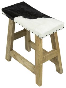 Dřevěná stolička s koženým sedákem Cowny bílá/černá - 45*26*46cm