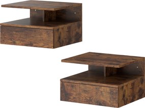 HOMCOM Sada 2 závěsných nočních stolků s šuplíkem, na montáž na stěnu 35x32x22,5 cm, rustikálně hnědá