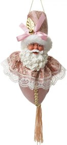 Růžová závěsná dekorace Santa se zdobným oblekem - 8*8*35 cm