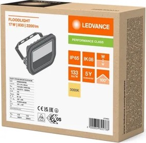 LED reflektor LEDVANCE FLOODLIGHT černý 17W/11W 2400lm/1600lm 3000K teplá bílá IP66