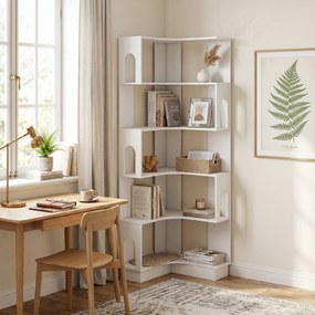HOMCOM Rohový regál, 6úrovňový úložný regál s zakřivenými bočními díly, 60 x 165,5 cm, bílá