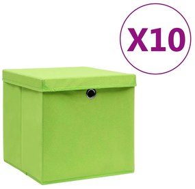Úložné boxy s víky 10 ks 28 x 28 x 28 cm zelené