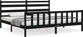 Rám postele s čelem černý 200 x 200 cm masivní dřevo 3192060