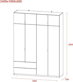 Skříň čtyřdveřová Lukas 180x50x240 cm kašmír
