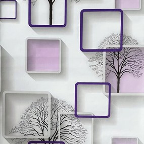 Samolepící fólie 45 cm x 10 m IMPOL TRADE T79 stromy s rámečky s 3D efektem fialové samolepící tapety